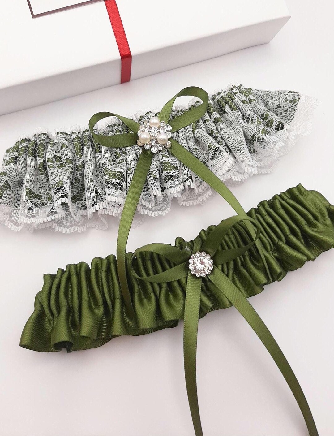 Wedding Garter, Moss Bridal Garter Set, Olive Green Garter, Sage Garter ...