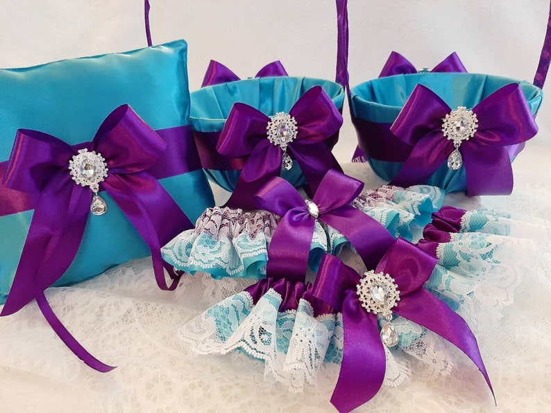 Turquoise Purple Wedding Set Flower Girl Basket and Ring | Etsy