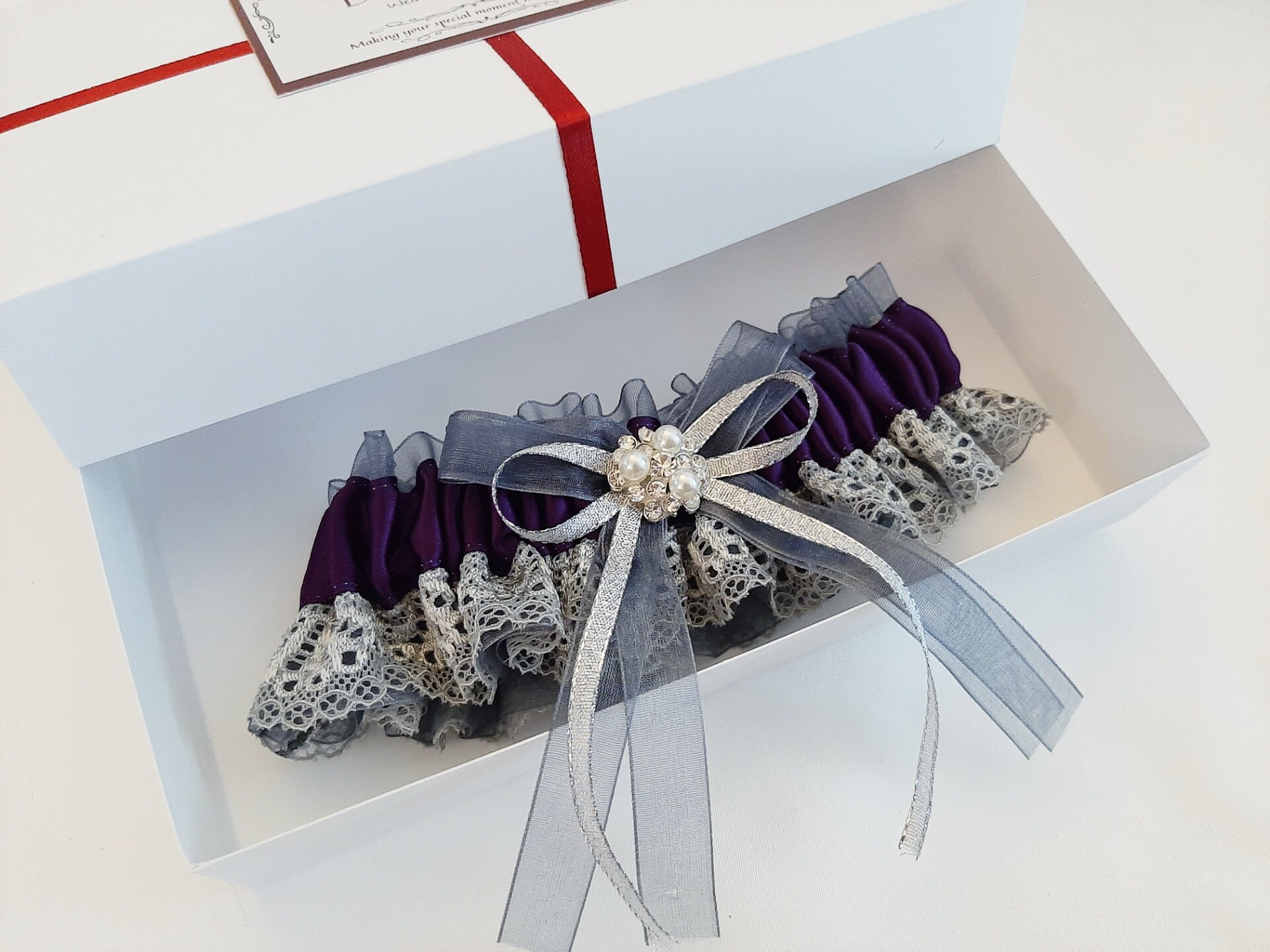 Plum Purple Wedding Garter Set Silver Gray Garter Set Bridal | Etsy