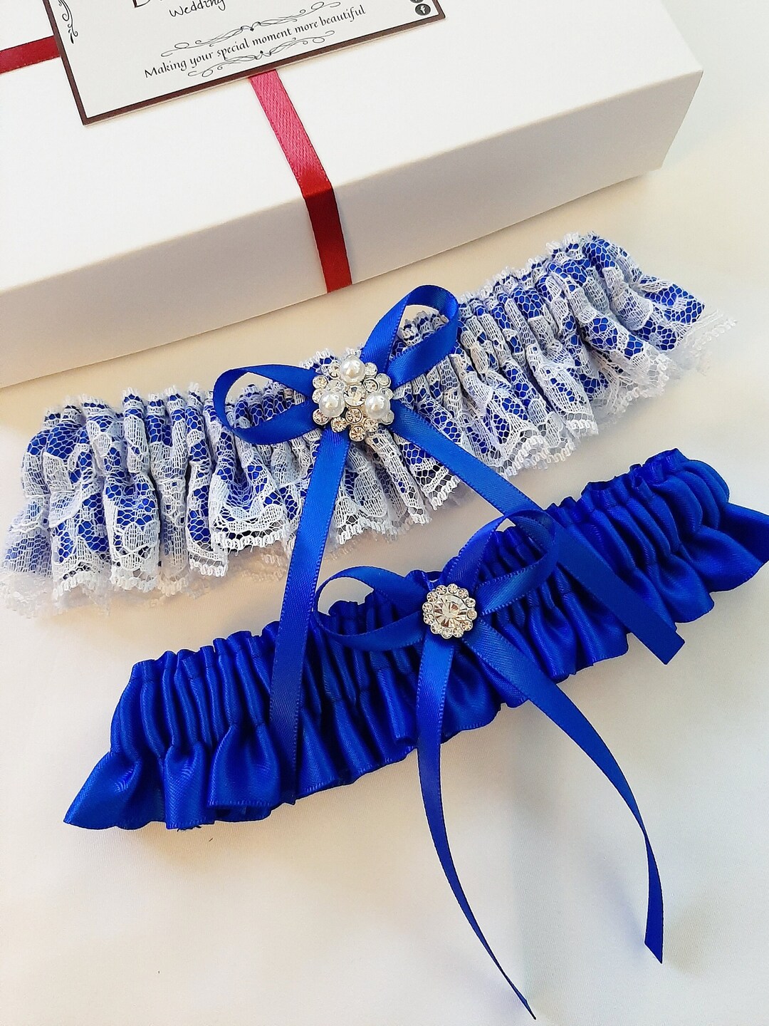 Blue Wedding Garter, Blue Garter, Blue Garter Set, Royal Bridal Garter ...