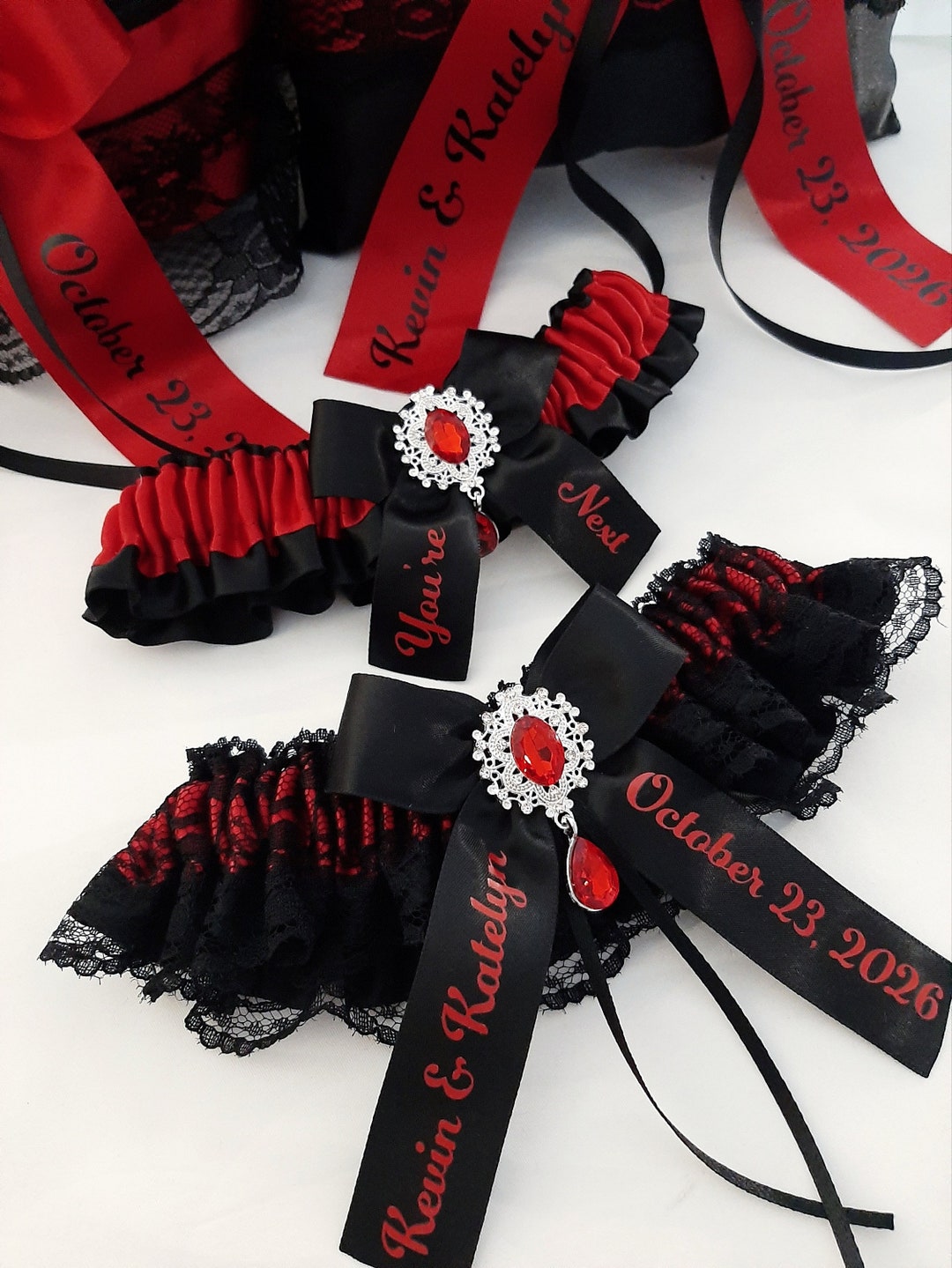 Black and Red Wedding Garter, Personalized Garter Set, Garter Belt ...