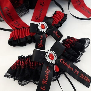 Black and Red Wedding Garter, Personalized Garter Set, Garter Belt ...