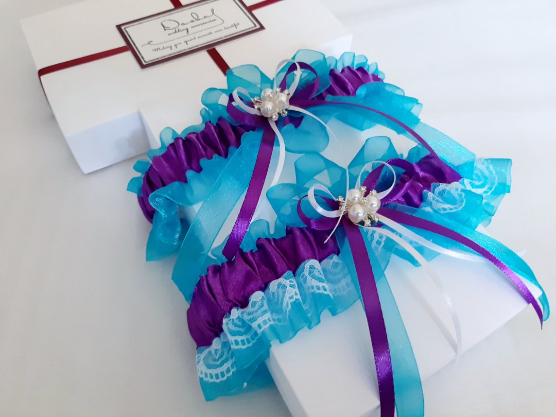 Turquoise Purple Wedding Garter Set Garter Bridal Garter - Etsy
