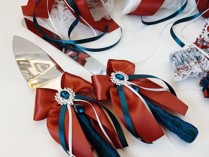 Rust and Teal Wedding Set Flower Girl Basket and Ring Bearer - Etsy