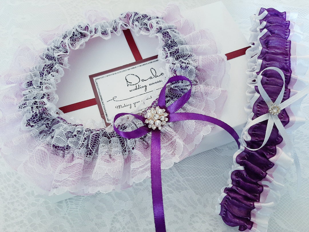 Purple Pink Wedding Garter, Purple Bridal Garter Set, Bridal Garter ...