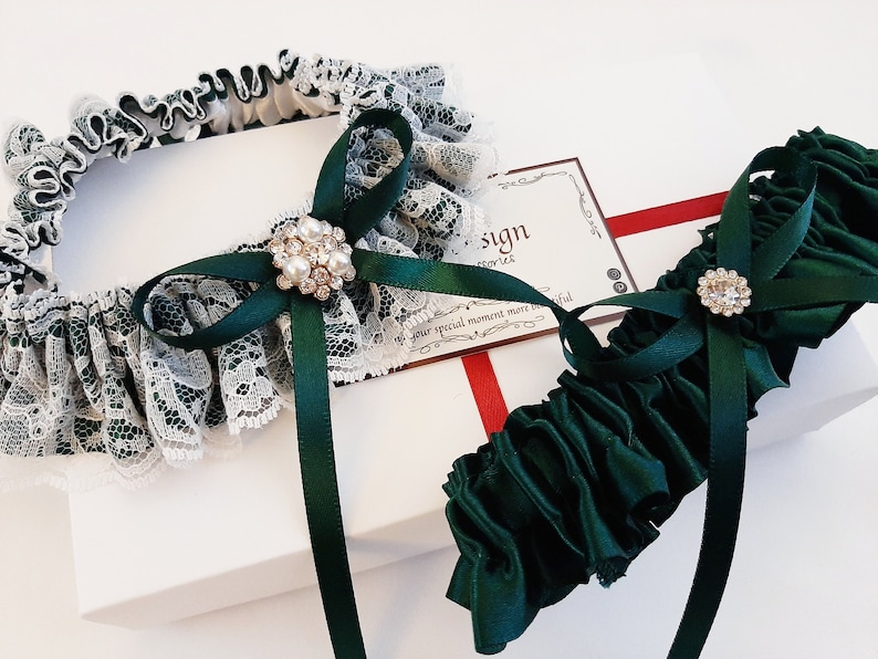 Dark Green Wedding Garter Lace Bridal Garter Set Garter Set - Etsy
