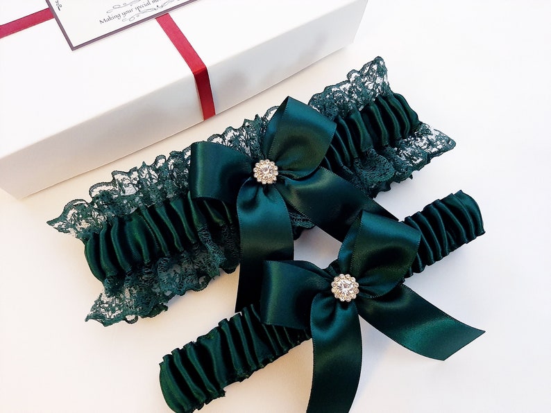 Hunter Green Wedding Garter Set, Hunter Bridal Garter, Garter Belt ...
