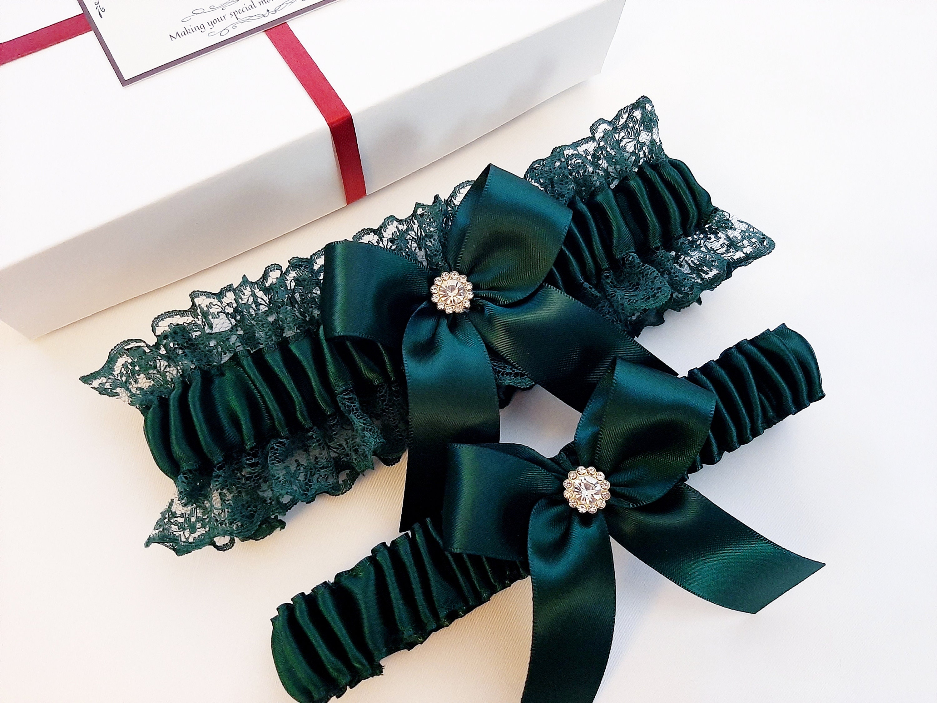 Hunter Green Wedding Garter Set, Hunter Bridal Garter, Garter Belt ...