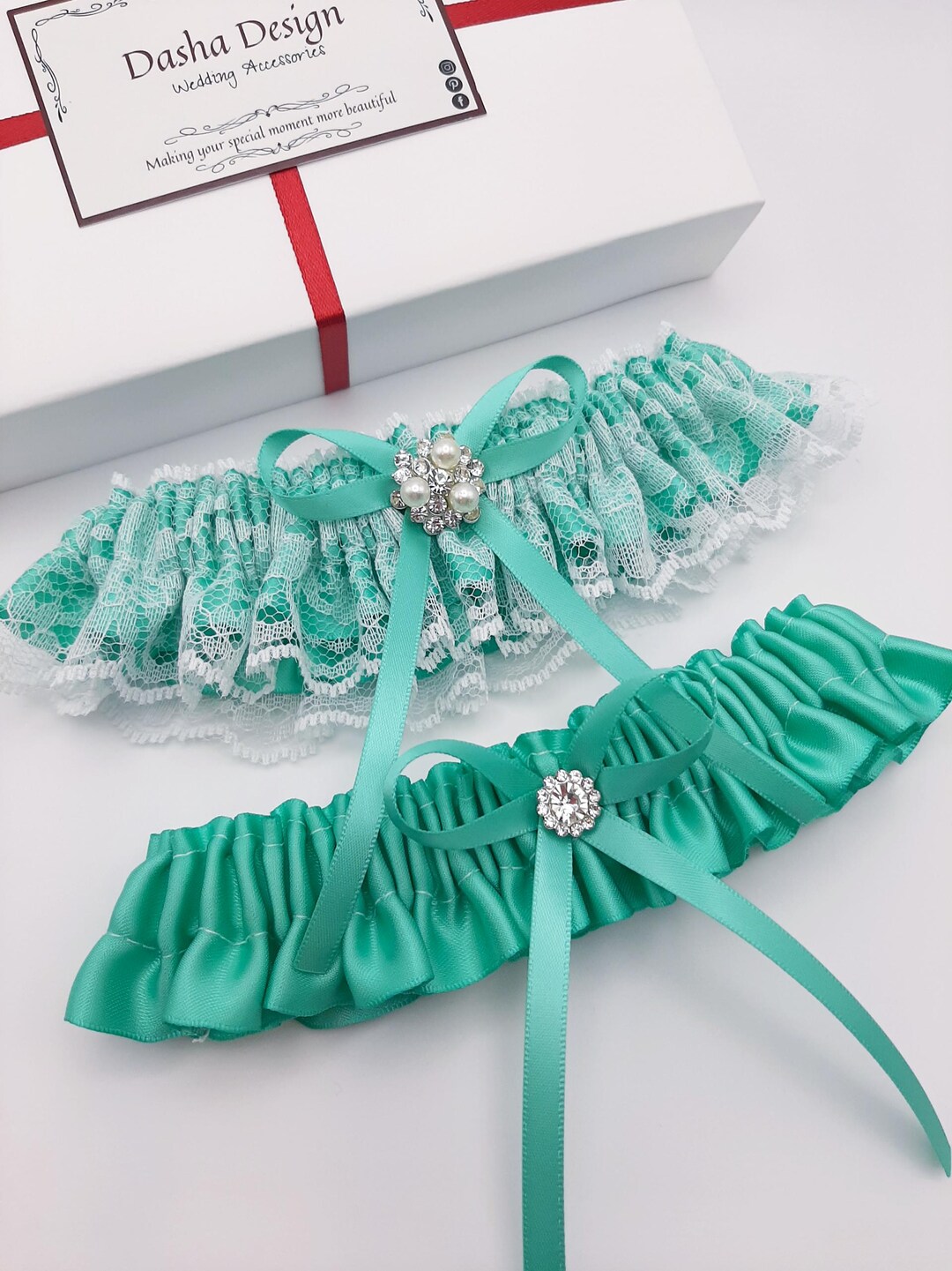 Tropic Garter, Bridal Garter Set, Aqua Mint Green Sage Garter, Garter ...