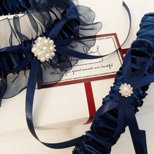 Navy Blue Wedding Garter, Wedding Garter Set, Blue Garter Set, Navy ...