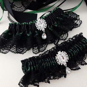 Black and Emerald Dark Green Wedding Garter Set, Bridal Garters for ...