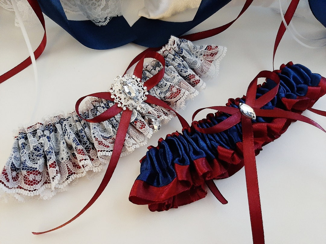 Wedding Garter, Bridal Garter, Garter for Bride, Navy Blue Burgundy ...