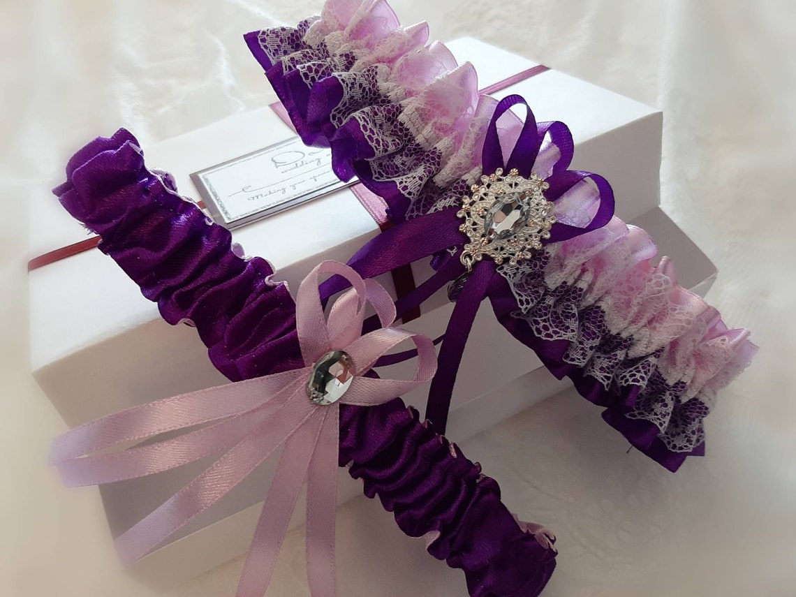 Purple Pink Bridal Garter Purple Wedding Garter Set Bridal | Etsy