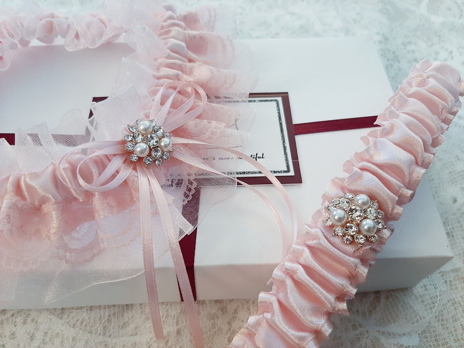 Pink Bridal Garter Set Pink Lace Wedding Garter Set Bridal | Etsy