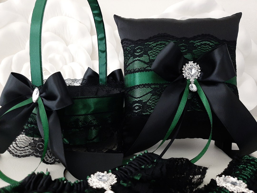 Flower Girl Basket and Ring Bearer Set, Black Basket for Flower Girl ...