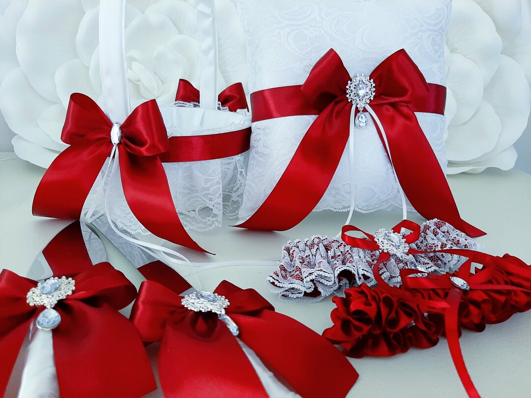 Red Wedding Set, Flower Girl Basket and Ring Bearer Set, Wedding Ring ...