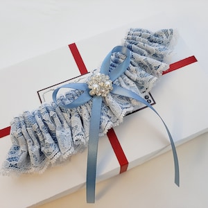 Wedding Garter, French Blue Bridal Garter Set, Dusty Blue Garter ...