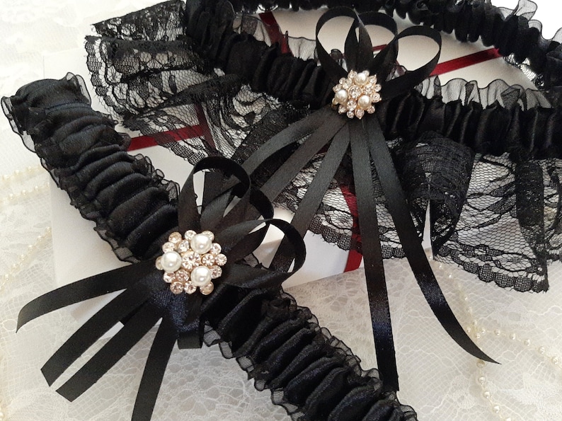 Black Garter Set, Wedding Garter Set, Black Wedding Garter, Black ...