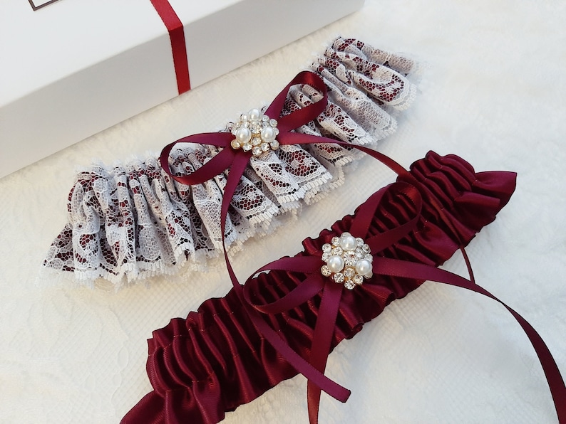 Wine Red Wedding Garter, Lace Bridal Garter Set, Wine Garter Set ...