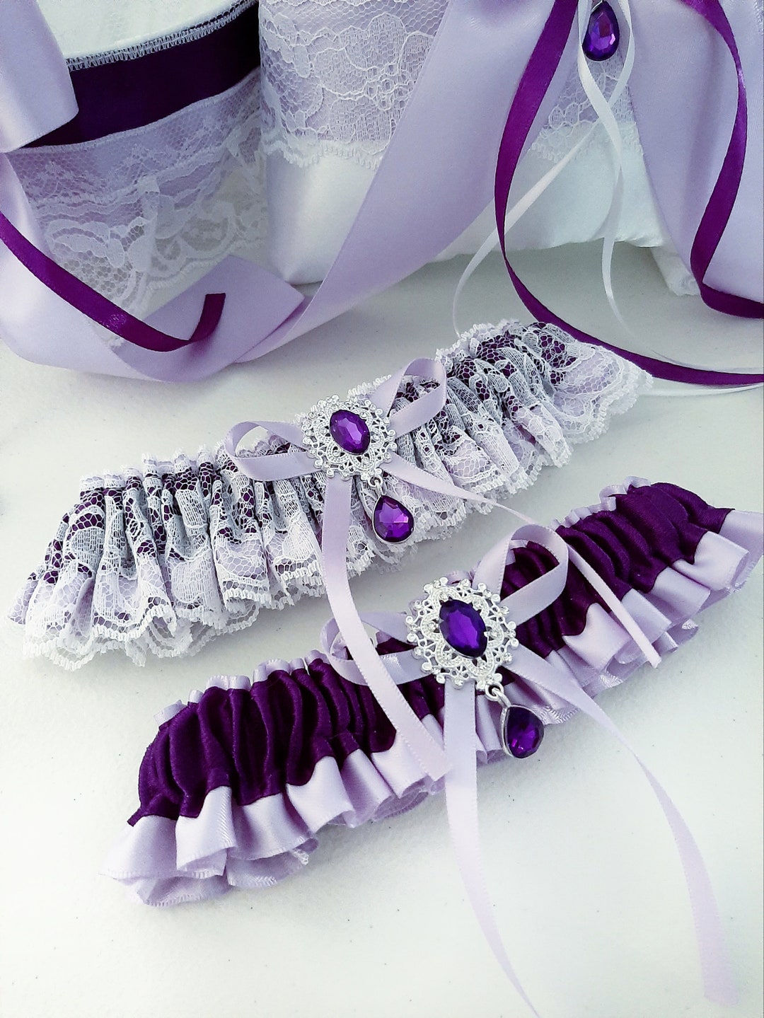 Wedding Garter, Lavender Lilac Wedding Garter Set, Bridal Garter ...