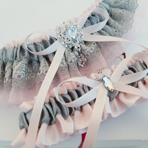 Garter for Bride, Wedding Garter, Wedding Garter Set, Silver Gray Pink ...
