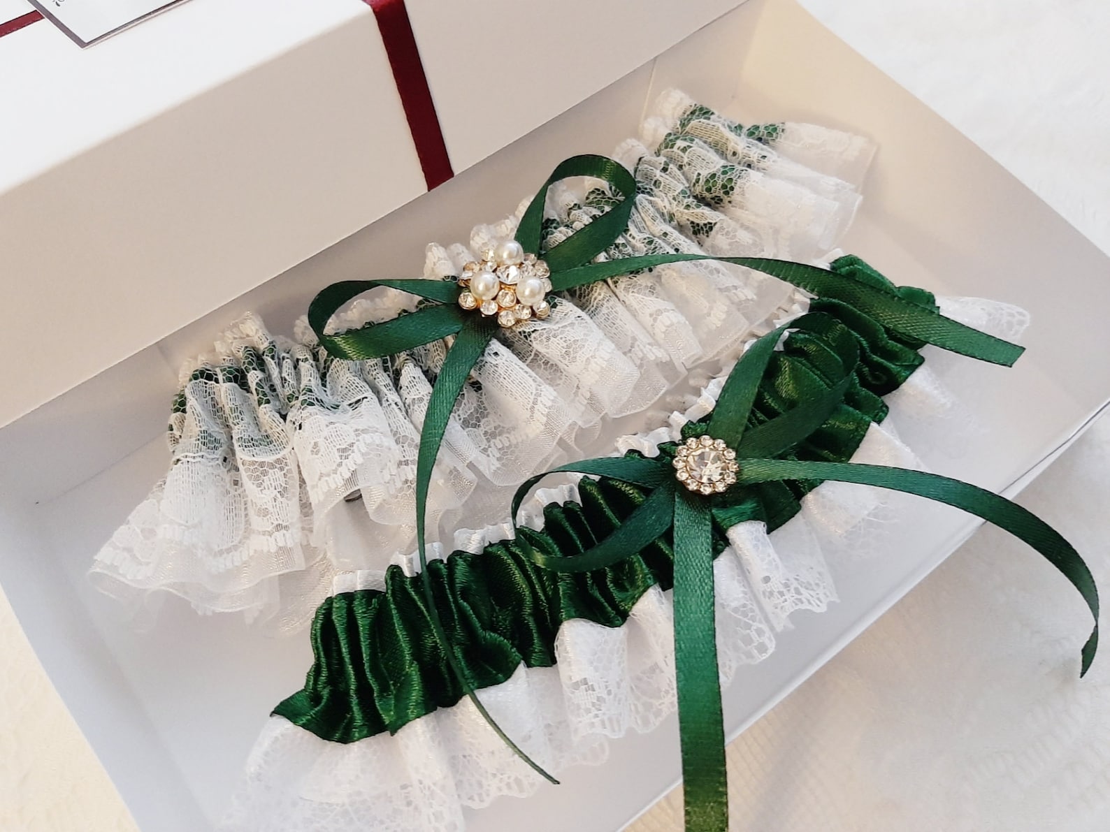 Emerald Dark Green Garter Set, Lace Bridal Garter, Dark Green Wedding ...