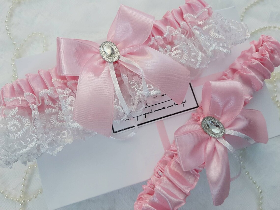 Pink Wedding Garter Set Bridal Garter Garter belt Pink | Etsy