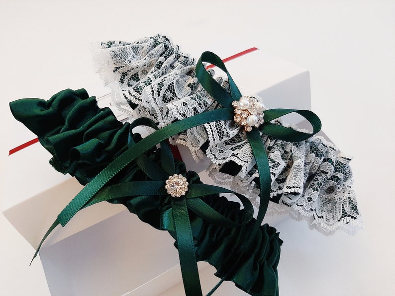 Dark Green Wedding Garter Lace Bridal Garter Set Garter Set - Etsy