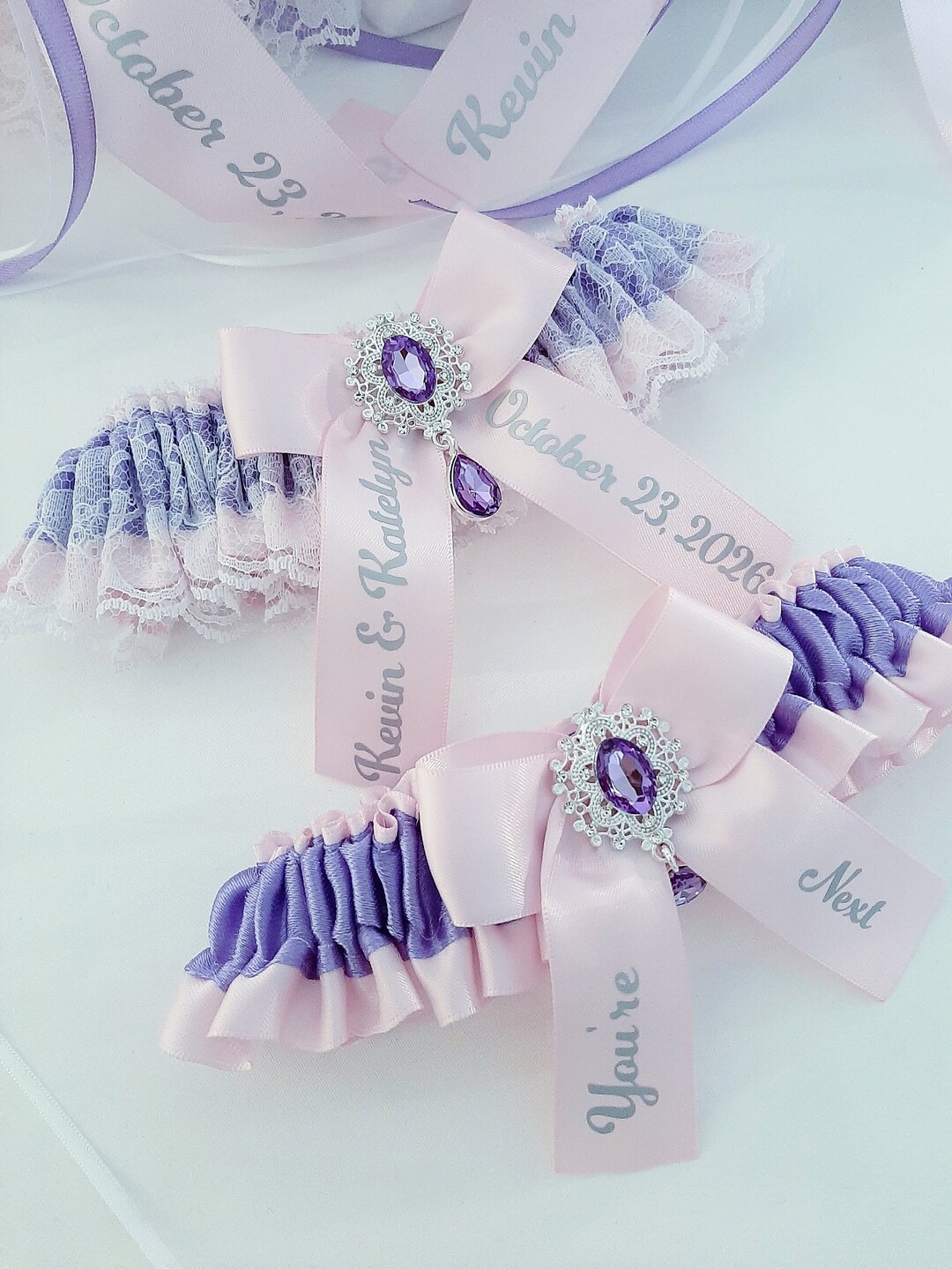 Lavender Pink Wedding Garters for Brides, Bridal Garter Set, Prom ...