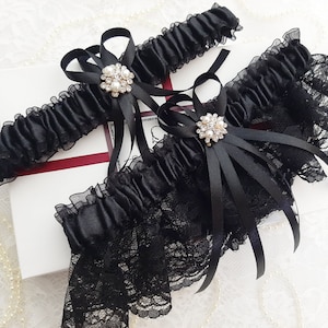 Black Garter Set, Wedding Garter Set, Black Wedding Garter, Black ...