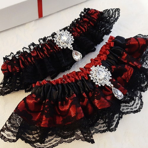 Bridal Garter Set Burgundy Garters Red Wedding Garters - Etsy