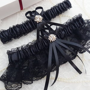 Black Garter Set, Wedding Garter Set, Black Wedding Garter, Black ...