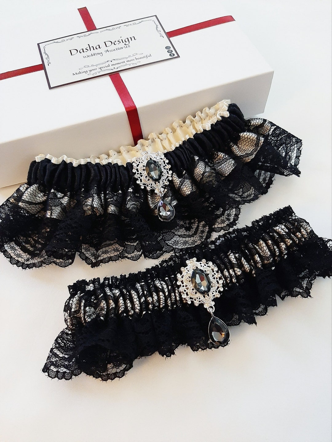 Black and Ivory Wedding Garter, Garter Set, Garter Belt, Bridal Garter ...