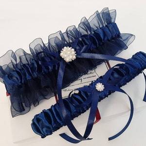 Navy Blue Wedding Garter, Wedding Garter Set, Blue Garter Set, Navy ...