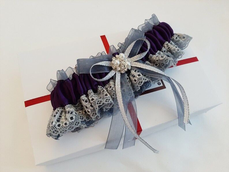 Plum Purple Wedding Garter Set Silver Gray Garter Set Bridal - Etsy