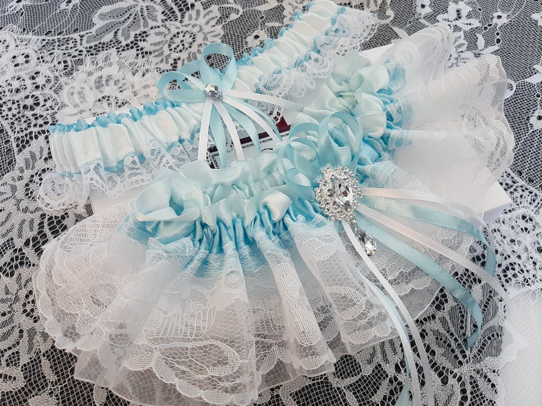 Lake Blue (turquoise)& Light Blue Wedding Garter Set, Lace Bridal ...