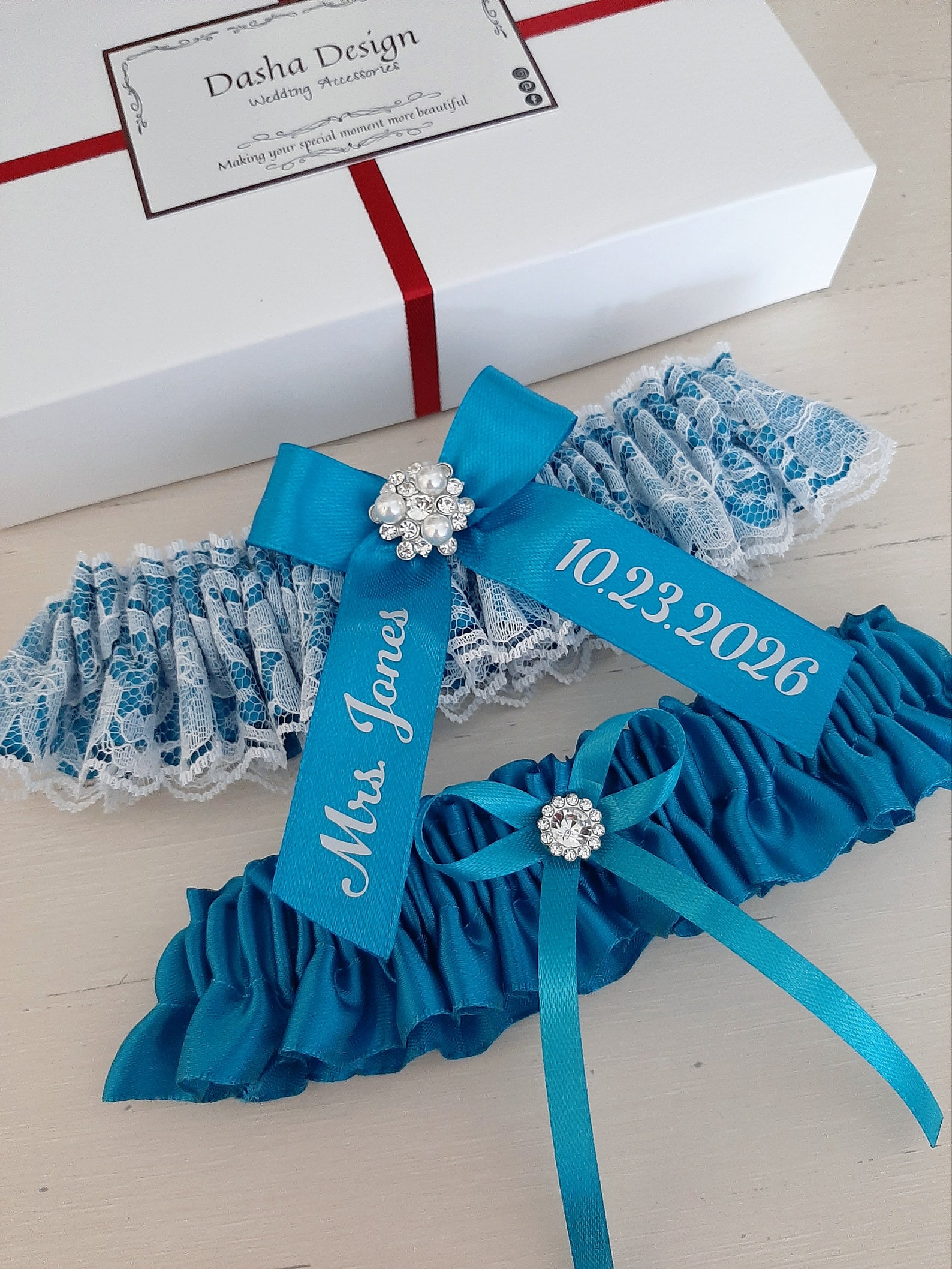 French Blue Wedding Garter for Brides Bridal Garter Set Personalized ...