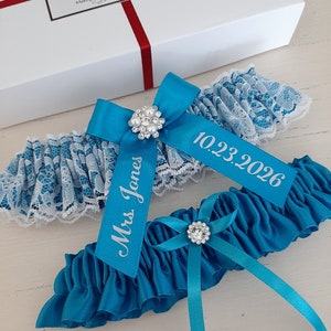 French Blue Wedding Garter for Brides Bridal Garter Set Personalized ...