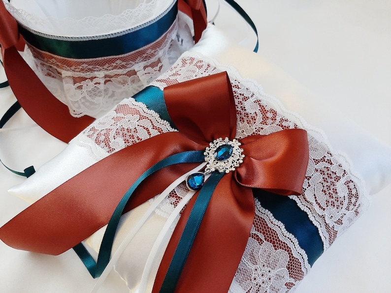 Rust and Teal Wedding Set Flower Girl Basket and Ring Bearer - Etsy