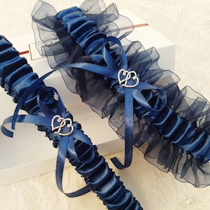 Navy Blue Bridal Garter Set, Wedding Garter Set, Blue Garter Set, Navy ...