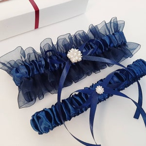 Navy Blue Wedding Garter, Wedding Garter Set, Blue Garter Set, Navy ...