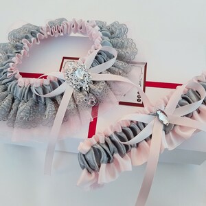 Garter for Bride, Wedding Garter, Wedding Garter Set, Silver Gray Pink ...