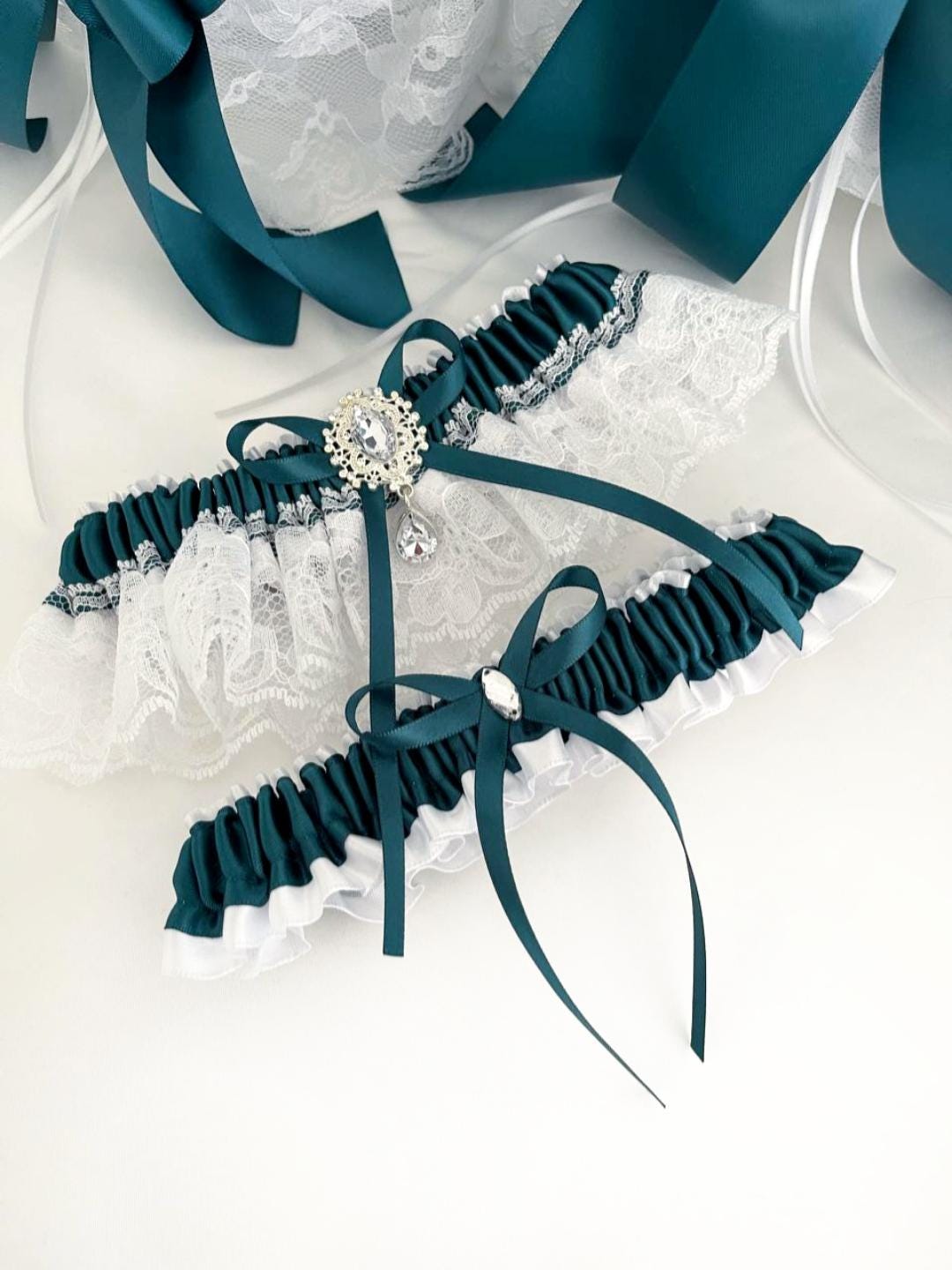 Teal Wedding Garter Set, Bridal Garter, Garter Belt, Garter for Bride ...