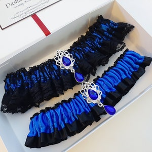 Black and Royal Blue Wedding Garter Set for Bride, Something Blue ...
