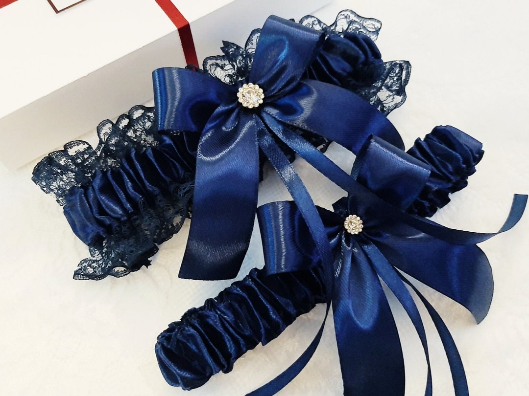 Navy Blue Wedding Garter, Wedding Garter Set, Blue Garter Set, Navy ...