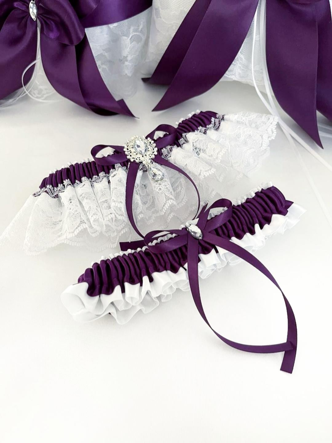 Wedding Garter Set Plum Bridal Garter, Garter Belt, Deep Purple Wedding ...