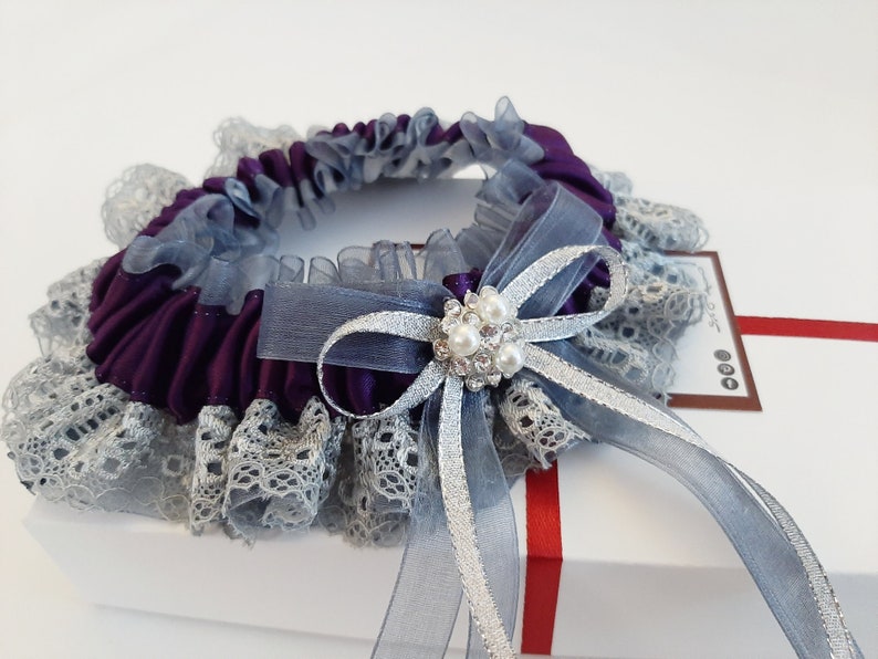Plum Purple Wedding Garter Set Silver Gray Garter Set Bridal - Etsy