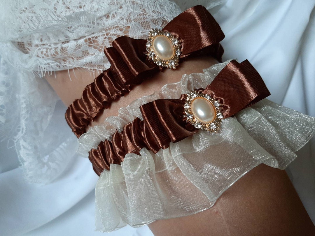 Brown Garter Set, Wedding Garter, Bridal Garter Set, Ivory Chocolate ...