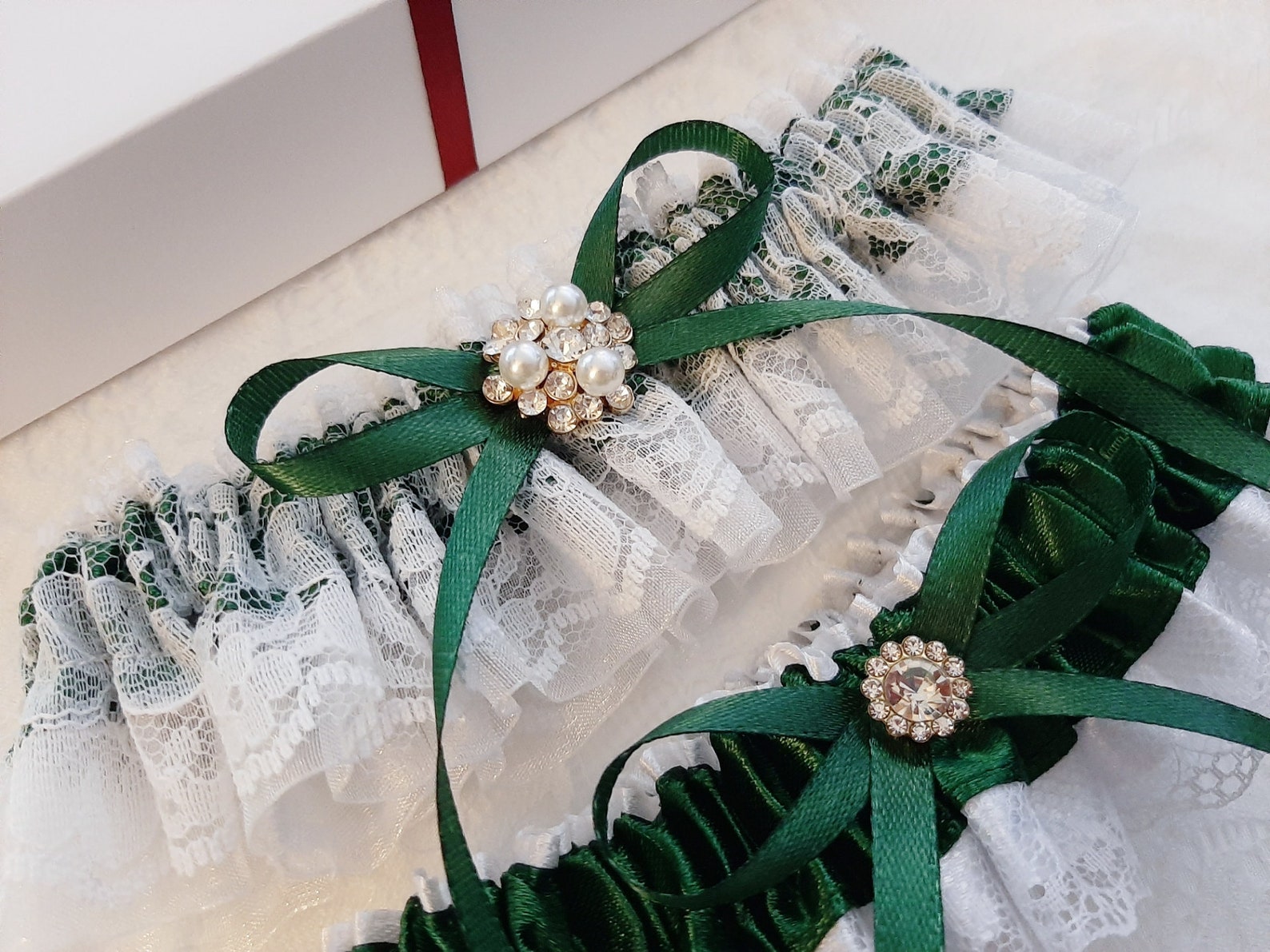 Emerald Dark Green Garter Set, Lace Bridal Garter, Dark Green Wedding ...