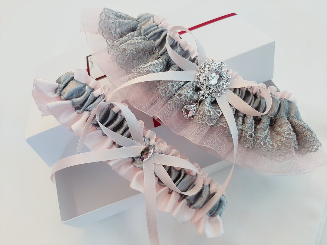Garter for Bride, Wedding Garter, Wedding Garter Set, Silver Gray Pink ...